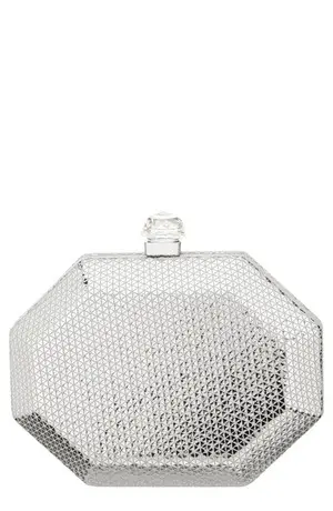 Nina Octagonal Minaudière Frame Clutch - Silver