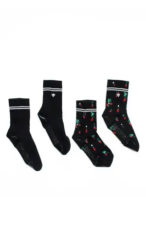 AREBESK 2-pack Classic Crew Grip Socks - Black Multi
