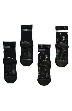 AREBESK 2-pack Classic Crew Grip Socks - Black Multi