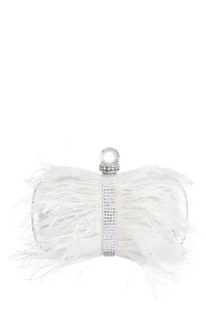 Nina Ostrich Feather Minaudiere - White
