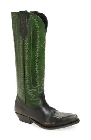 GOLDEN GOOSE Wish Star Western Boots - Green/black