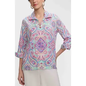 Foxcroft Paisley Linen Blend Pullover Shirt