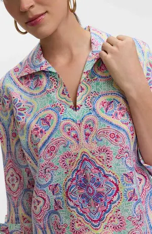 Foxcroft Paisley Linen Blend Pullover Shirt