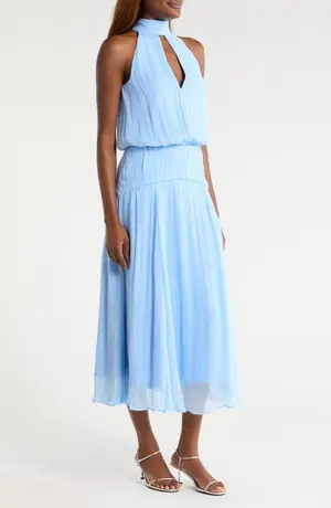 Staud Camryn Keyhole Crinkle Crepe Midi Dress