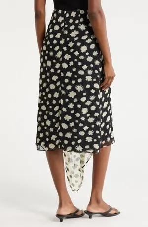 Staud Sonoma Print Drape Chiffon Midi Skirt