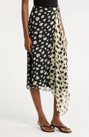 Staud Sonoma Print Drape Chiffon Midi Skirt