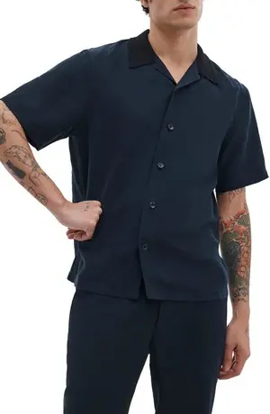 Rag & Bone Avery Slub Camp Shirt - Navy