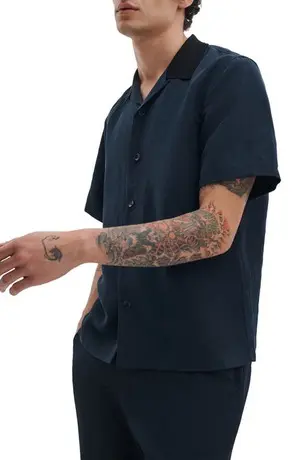 Rag & Bone Avery Slub Camp Shirt - Navy