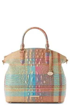 Brahmin Large Duxbury Plaid Croc Embossed Leather Satchel - Picnic