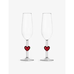 ICHENDORF MILANO Cuore Heart Set Of Two Borosilicate-glass Champagne Flutes - Red