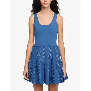 Sandro Bead-embellished Flared Knit Mini Dress
