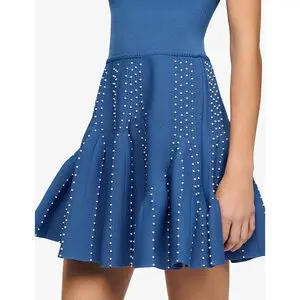 Sandro Bead-embellished Flared Knit Mini Dress
