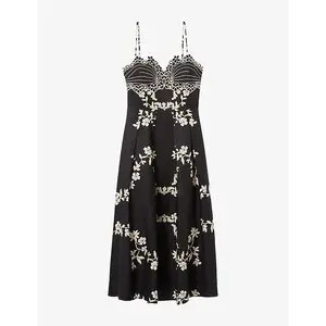 Claudie Pierlot Floral-embroidered Woven Maxi Dress - Dark Print