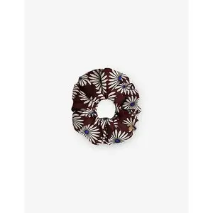 Sandro Floral-print Silk Scrunchie - Marron / Bleu