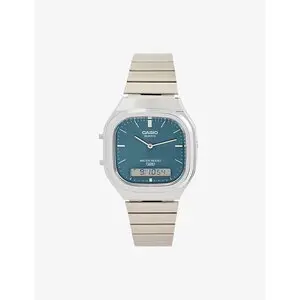 Casio Vintage Turquoise Dial Quartz Watch - Silver / Blue