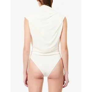 Alaïa Hooded Draped Woven Bodysuit