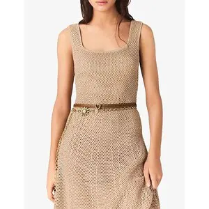 Maje Sleeveless Rhinestone-knit Maxi Dress