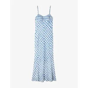Sandro Checked Ruched Linen-blend Maxi Dress