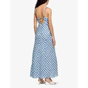 Sandro Checked Ruched Linen-blend Maxi Dress