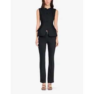 Sandro Slim-fit Stretch Cotton-blend Waistcoat With Peplum Hem