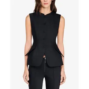 Sandro Slim-fit Stretch Cotton-blend Waistcoat With Peplum Hem