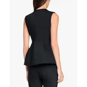 Sandro Slim-fit Stretch Cotton-blend Waistcoat With Peplum Hem