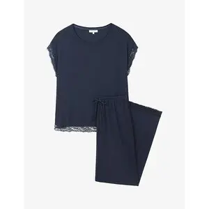 THE WHITE COMPANY Lace-trim Relaxed-fit Jersey Pyjama Set - Navy