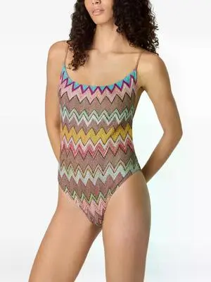 Missoni Lamé Viscose One-piece Swimsuit With Macro Zigzag Pattern - Neutrals