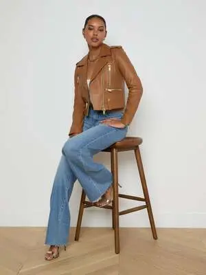 L'Agence Blakely Leather Biker Jacket - Soft Cognac