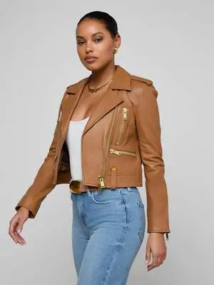 L'Agence Blakely Leather Biker Jacket - Soft Cognac