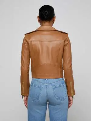 L'Agence Blakely Leather Biker Jacket - Soft Cognac