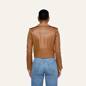 L'Agence Blakely Leather Biker Jacket - Soft Cognac