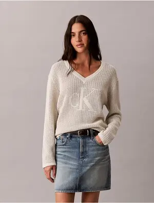 Calvin Klein Relaxed Monogram Sweater - Chalk