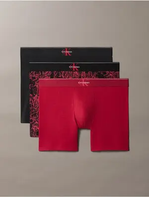 Calvin Klein Graphic Monogram Cotton Stretch 3-pack Boxer Brief - Black/python Black/rio Red