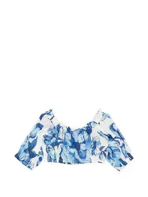 Farm Rio Floral Print Crop Top - White