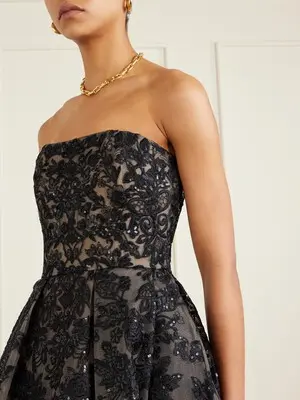 Elie Saab Strapless Sequin-embellished Embroidered Tulle Midi Dress