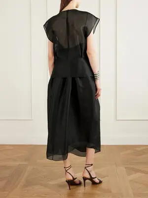 Khaite Mer Wrap-effect Pleated Silk-organza Blouse - Black