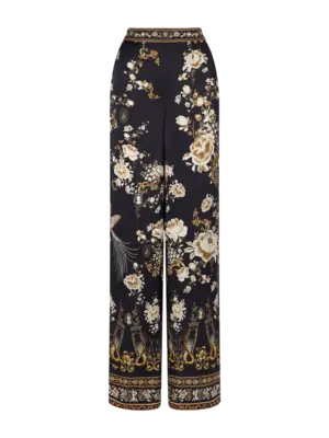 Camilla Embellished Embroidered Printed Silk-satin Pants - Black
