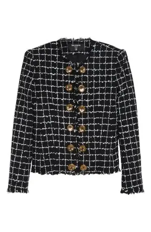 Balmain Tweed Crop Spencer Jacket - Eab Blk/white