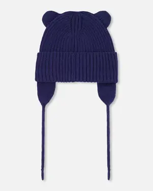 DEUX PAR DEUX Ribbed Knit Hat With Logo Patch - Navy Blue