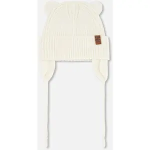 DEUX PAR DEUX Ribbed Knit Hat With Logo Patch Off White