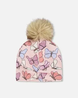 DEUX PAR DEUX Printed Jersey Hat With Pompom
