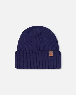 DEUX PAR DEUX Rib Knit Beanie Hat - Navy Blue