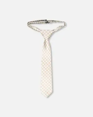 DEUX PAR DEUX Sand Check Neck Tie - White And Sand Check