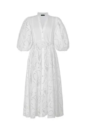 NO PISE LA GRAMA No Pise La Grama Bromelia Midi Dress With Puff Sleeves And Tie Waist