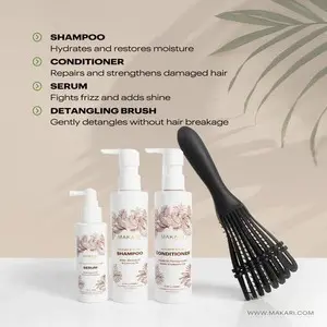 MAKARI Hair Set Including Shampoo + Conditioner + Serum + Hair Brush