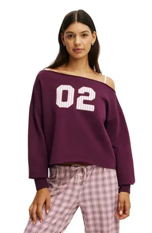 Cotton:on Off The Shoulder Fleece Jumper Blackcurrant 02