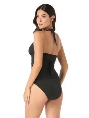 Carmen Marc Valvo Ring Detail Halter Tankini Swim Top