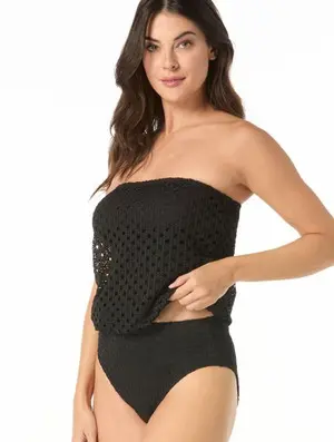 Carmen Marc Valvo Crochet Blouson Tankini Swim Top