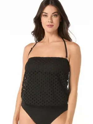 Carmen Marc Valvo Crochet Blouson Tankini Swim Top
